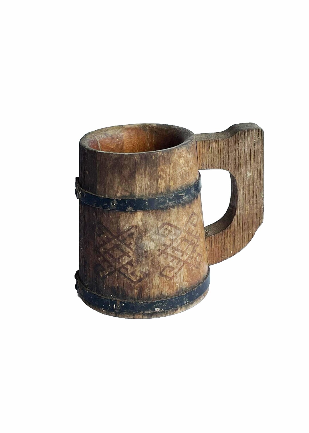 Vintage Rustic Primitive Handmade and Forged Wooden Mug for Water and ...