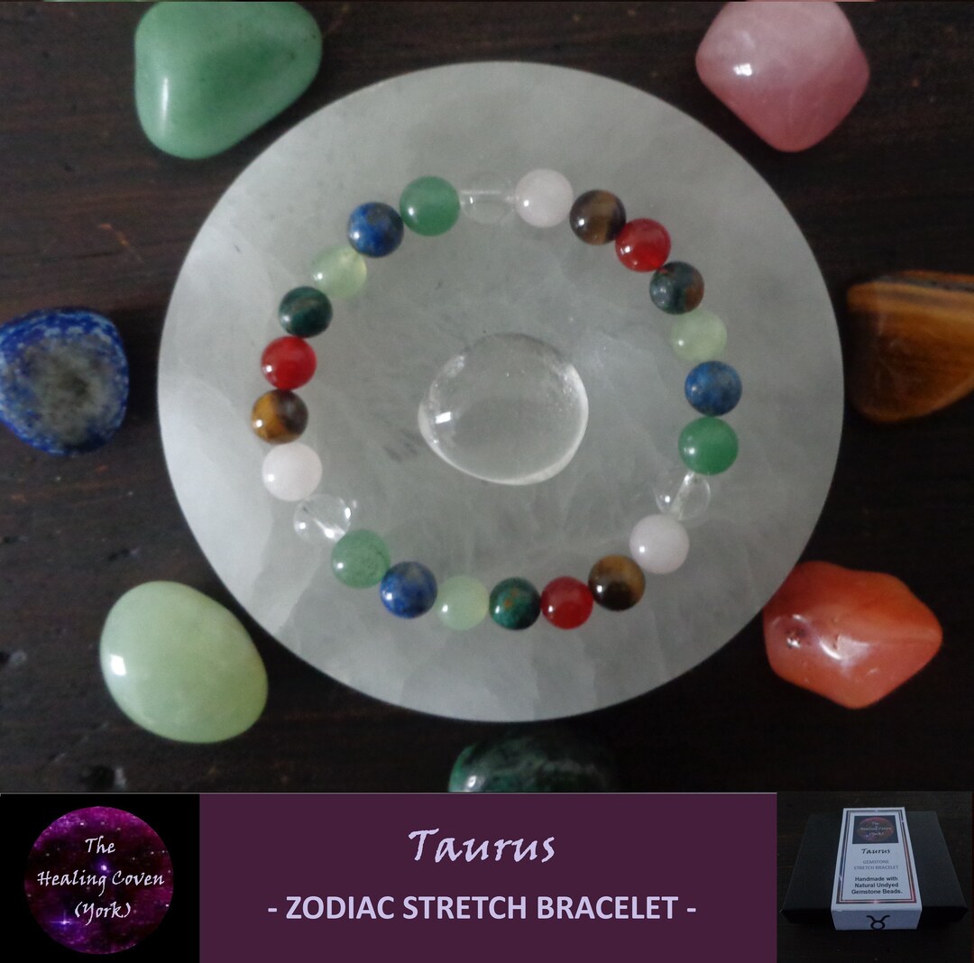 Taurus Zodiac Stretch Bracelet High Grade Natural Crystal / Gemstone ...