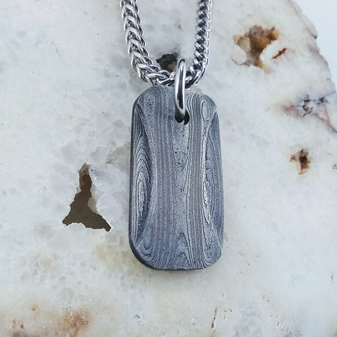 Damascus Pendant. Stainless Steel Damascus Pendant. Damascus Dog Tag. Dog Tag Pendant. - Etsy