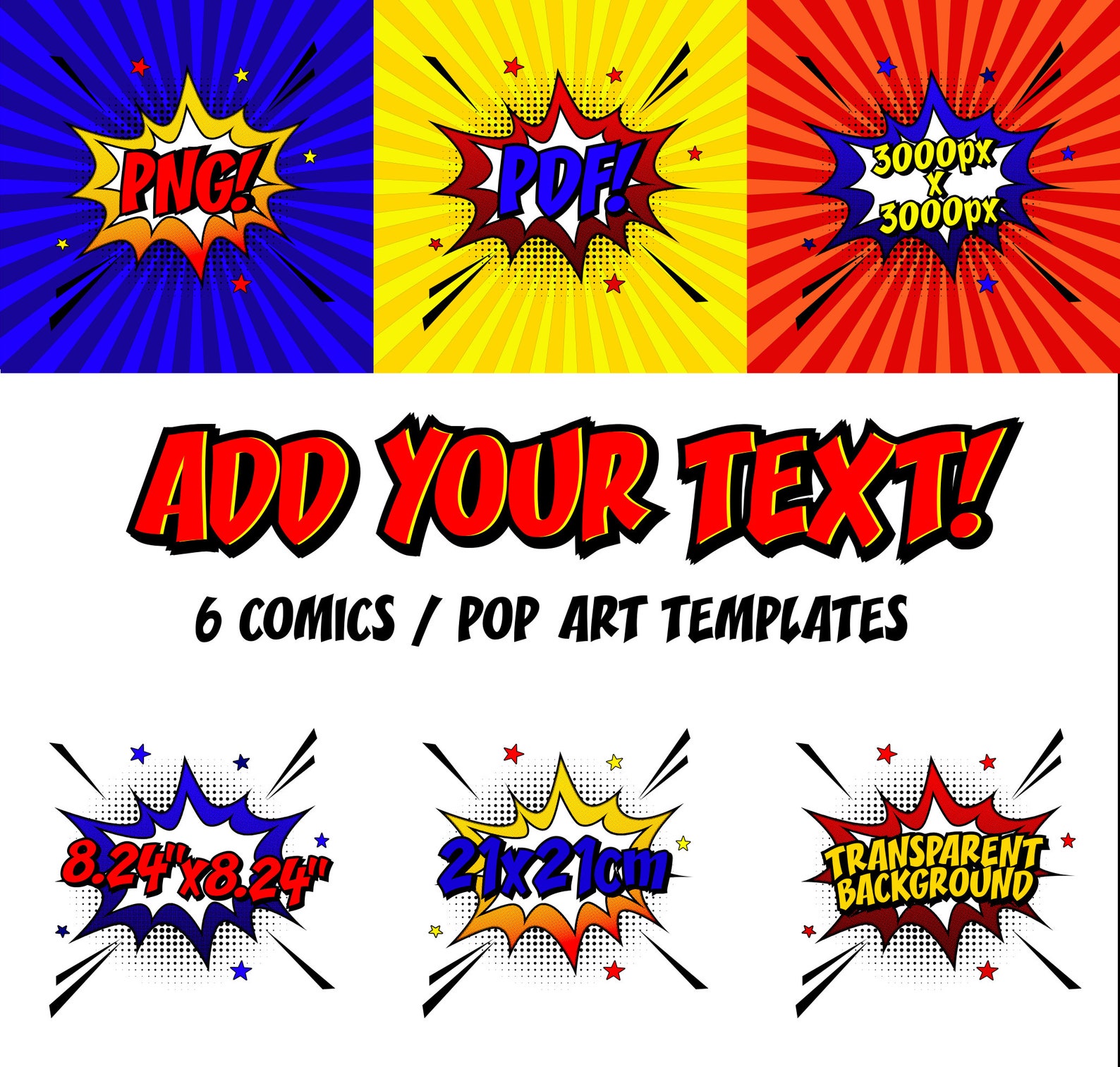 Blank Comics Pop Art Text Templates Superhero Clipart PNG and PDF - Etsy
