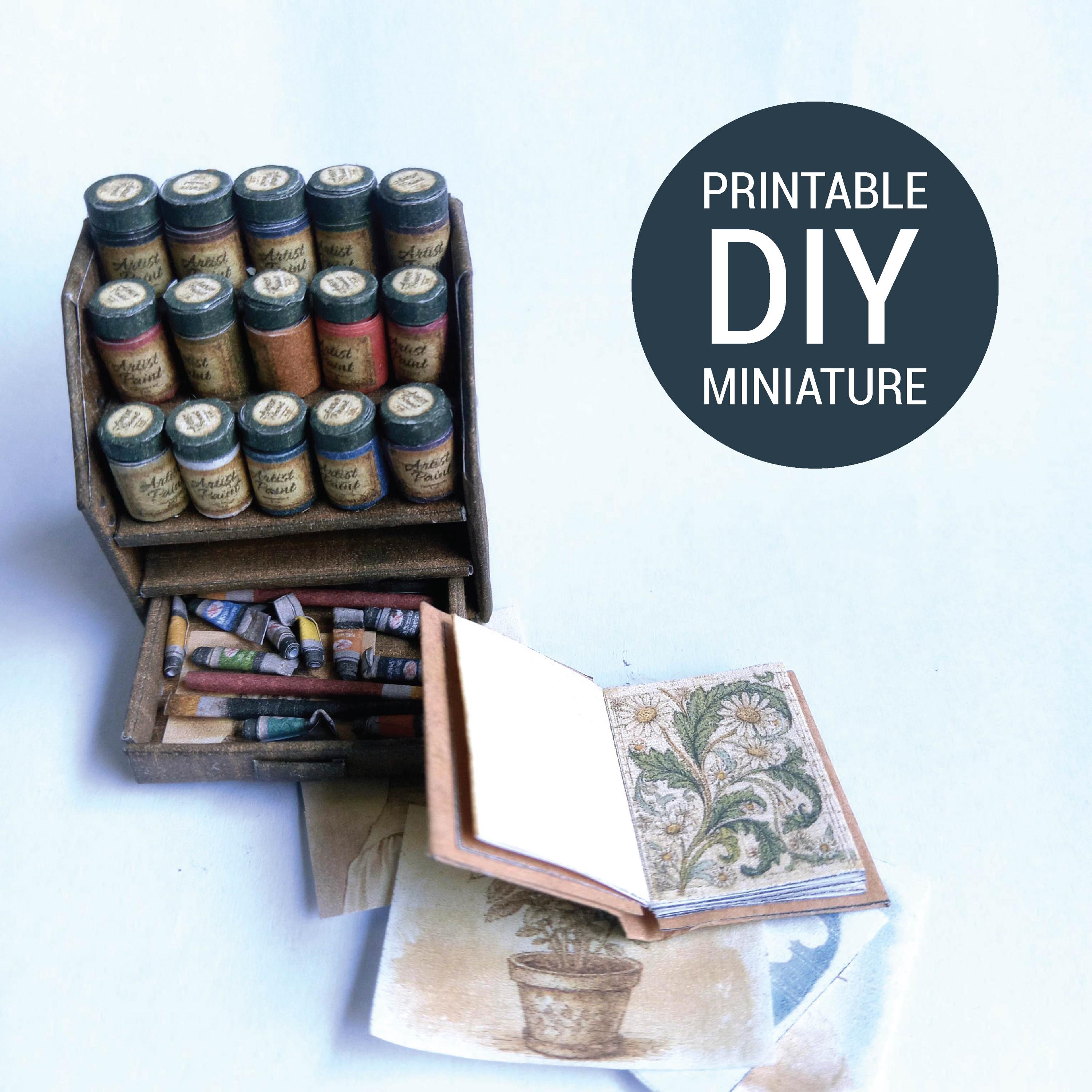 1:12 Miniature Dollhouse Paint Stand Printable DIY, Miniature Vintage ...