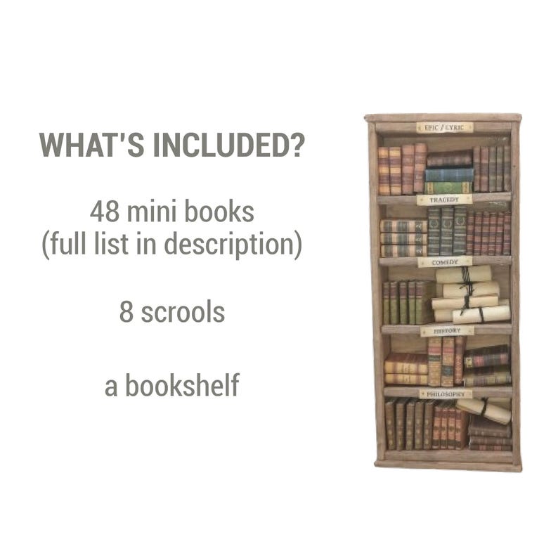 Mini Bookshelf - Miniature Library Kit - 48 Readable Books - Antique ...