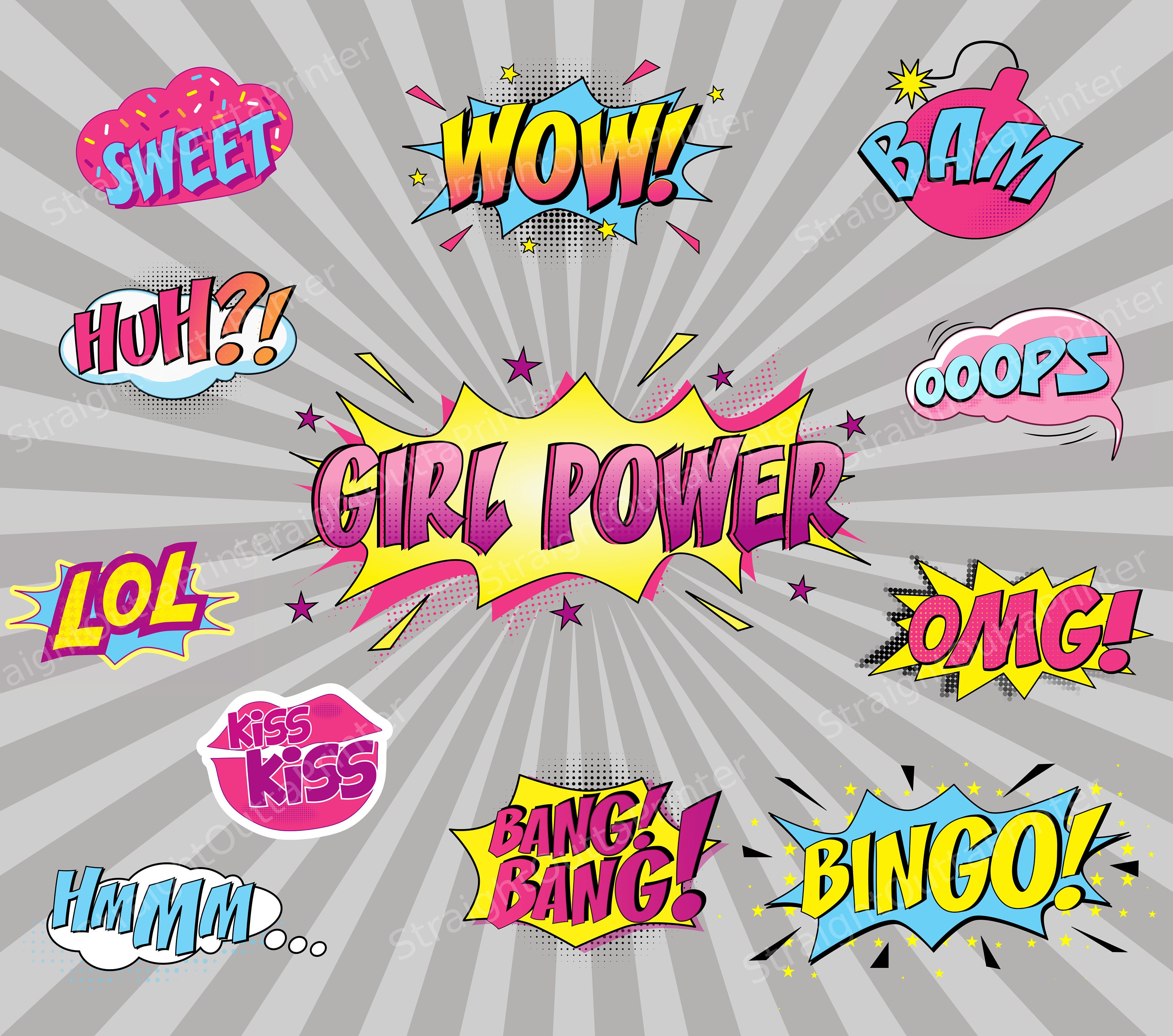 Girly Comics Words Clip Art With Transparent Background Girl Power ...