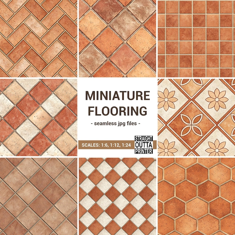 Miniature Dollhouse Flooring Tiles, Seamless Terracotta Floor Patterns ...