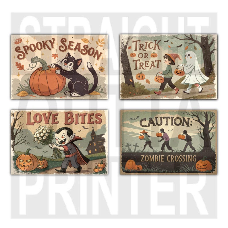 20 Vintage Halloween Postcards – Retro 4x6 Cards With Witches, Pumpkins ...
