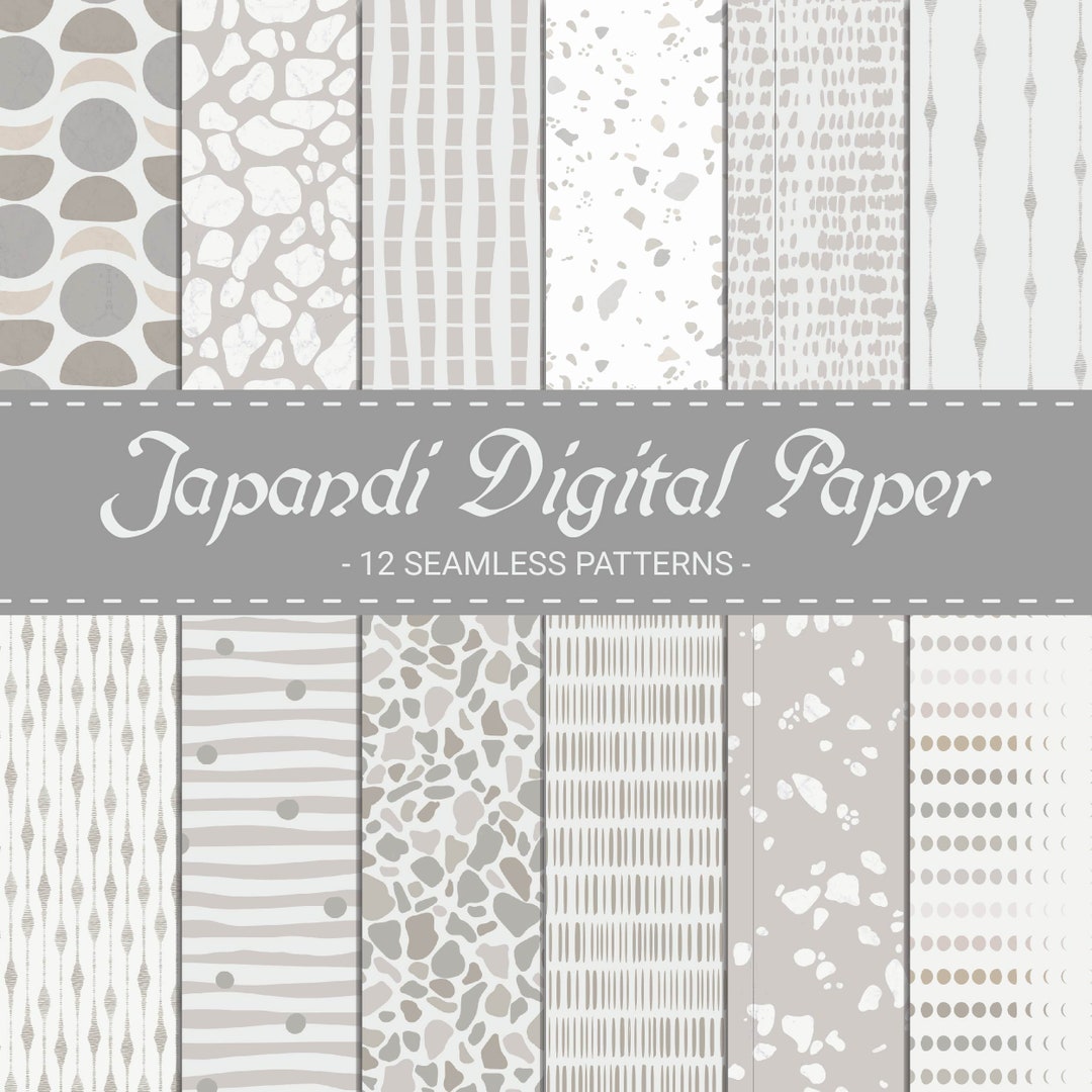 Japandi Digital Paper: Ivory Scandi Seamless Patterns (set of 12, JPG ...