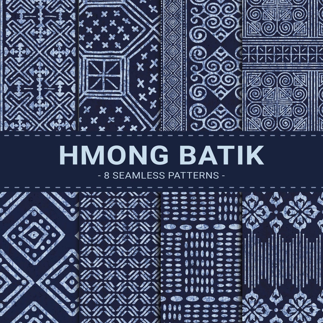 Hmong Batik Digital Paper Thai Indigo Batik Seamless Patterns Navy Blue ...