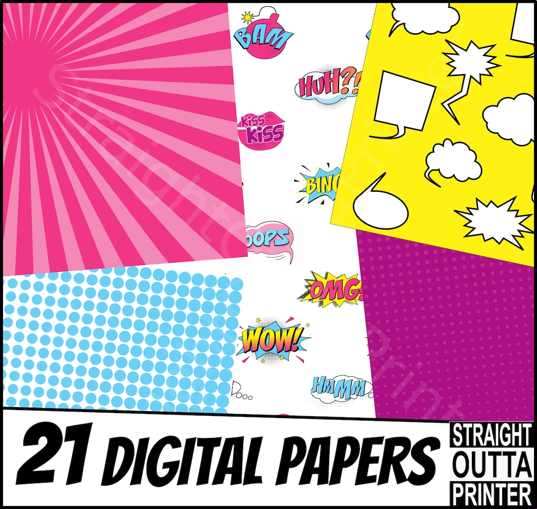 Comics Templates, Backgrounds, Digital Paper Girl Superhero Pop Art JPG ...