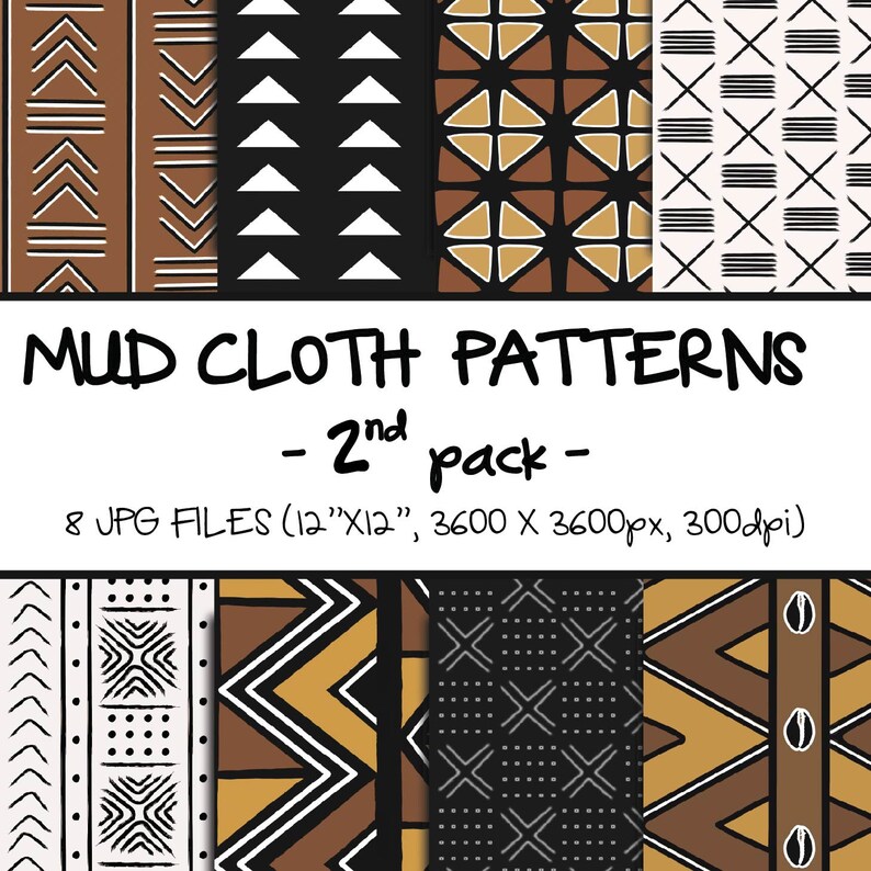 Mud Cloth Patterns Pack 2 Digital Paper JPG Format printable African ...