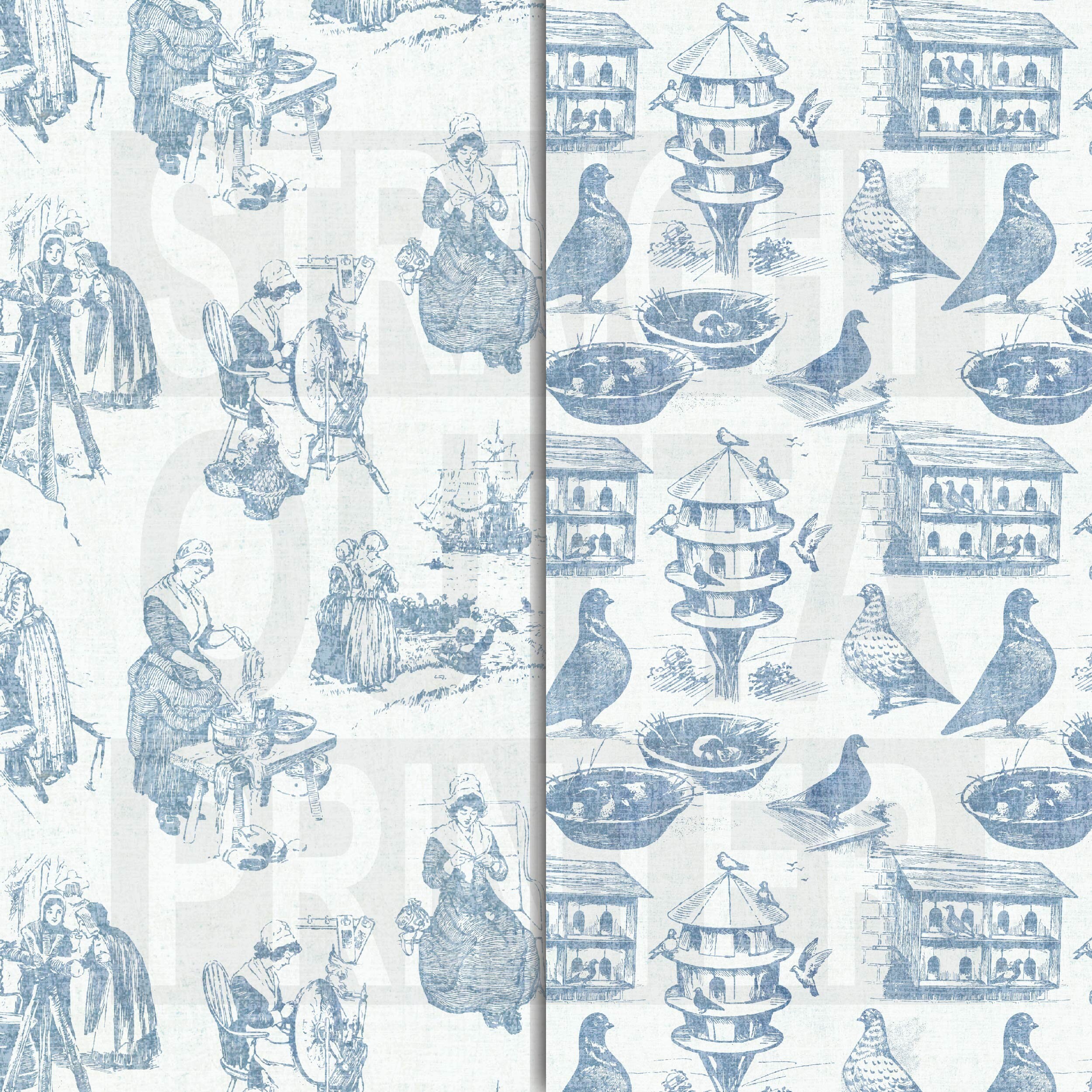 Toile Digital Paper Toile Seamless Patterns Pigeon Blue - Etsy