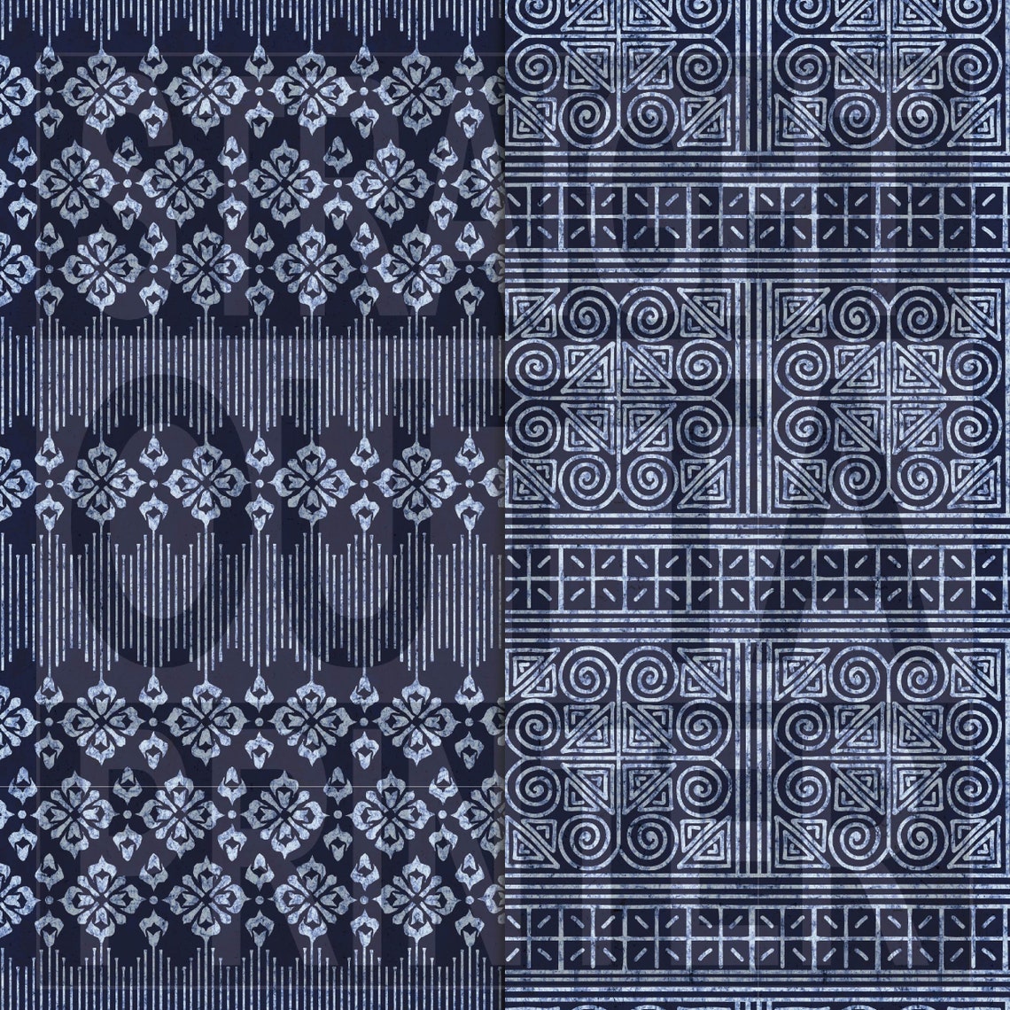 Hmong Batik Digital Paper Thai Indigo Batik Seamless Patterns Navy Blue ...