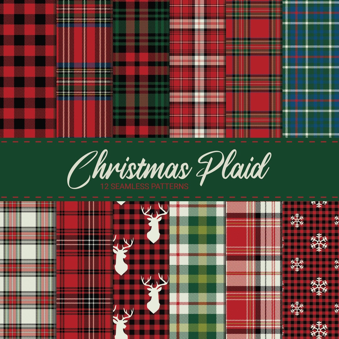 Christmas Plaid Digital Paper - Buffalo Check Seamless Patterns ...