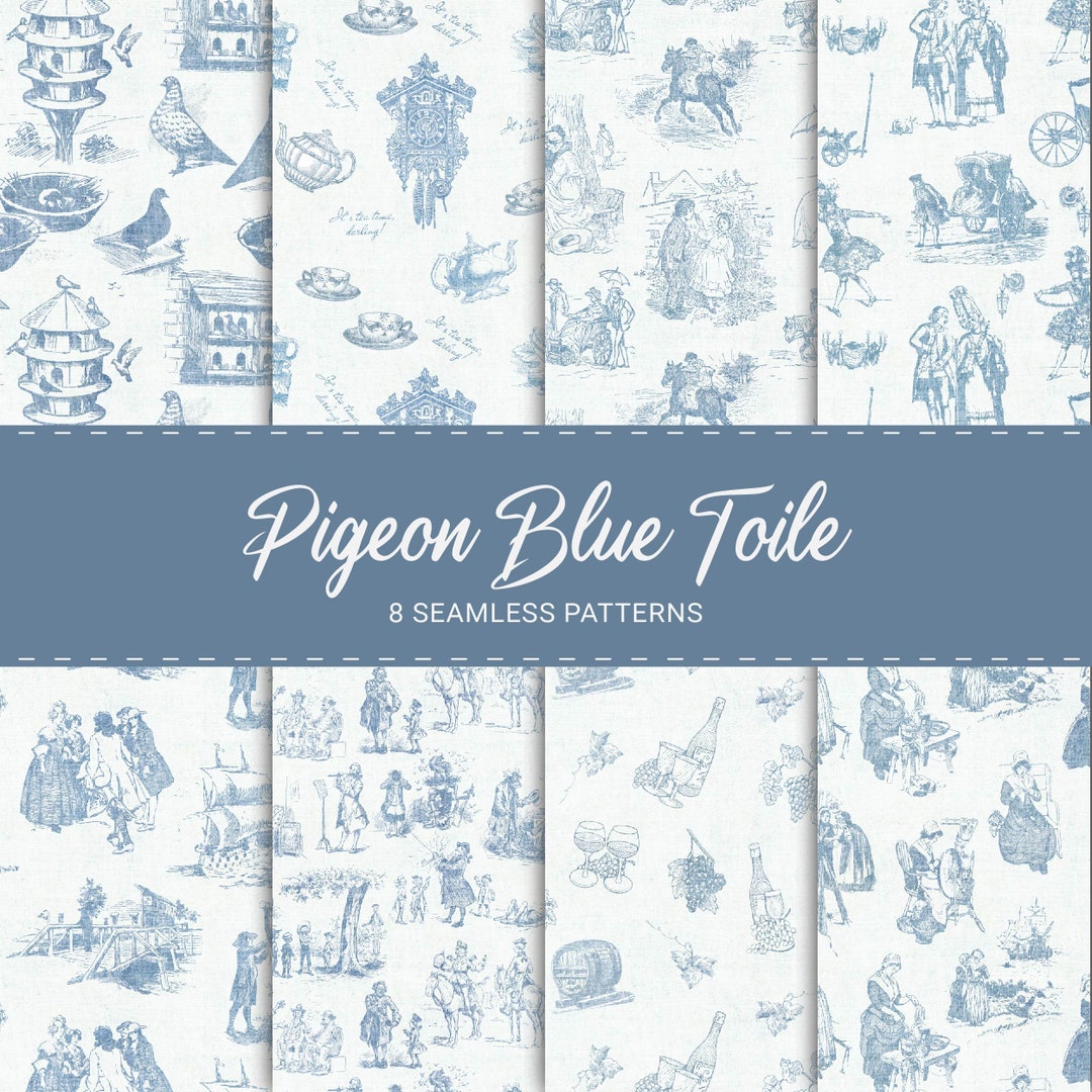 Toile Digital Paper - Toile Seamless Patterns - Pigeon Blue Toile ...