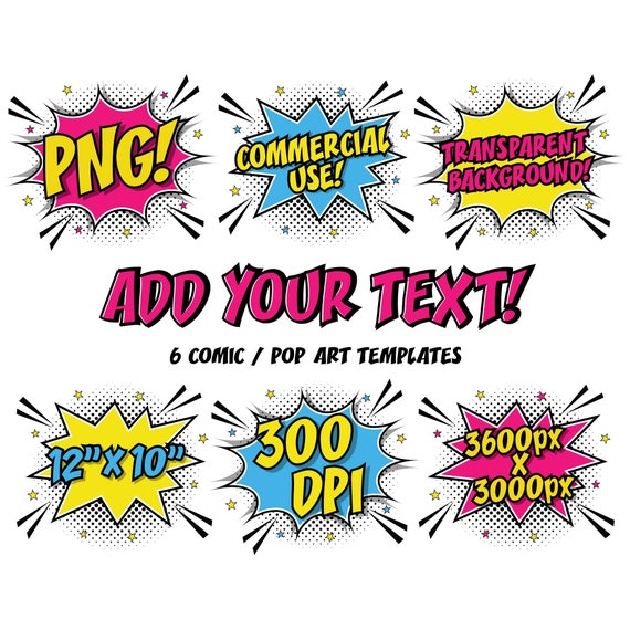 Blank Comics Pop Art Text Templates Superhero Clipart PNG - Etsy UK