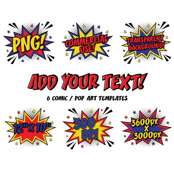 Blank Comics Pop Art Text Templates Superhero Clipart PNG - Etsy UK