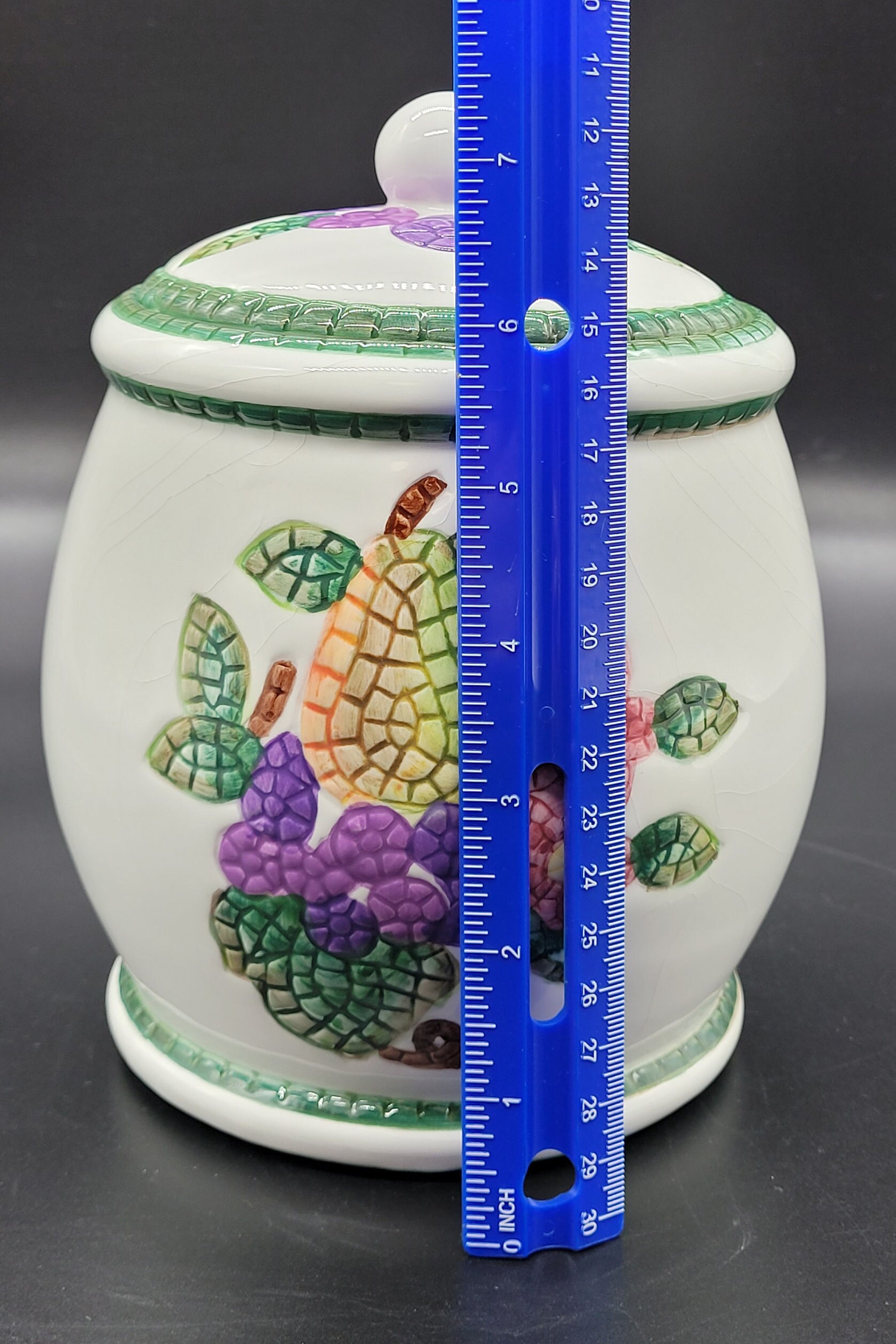 Young's Cookie Jar Mosaic Fruit Design Pears Grapes Leaves - Etsy