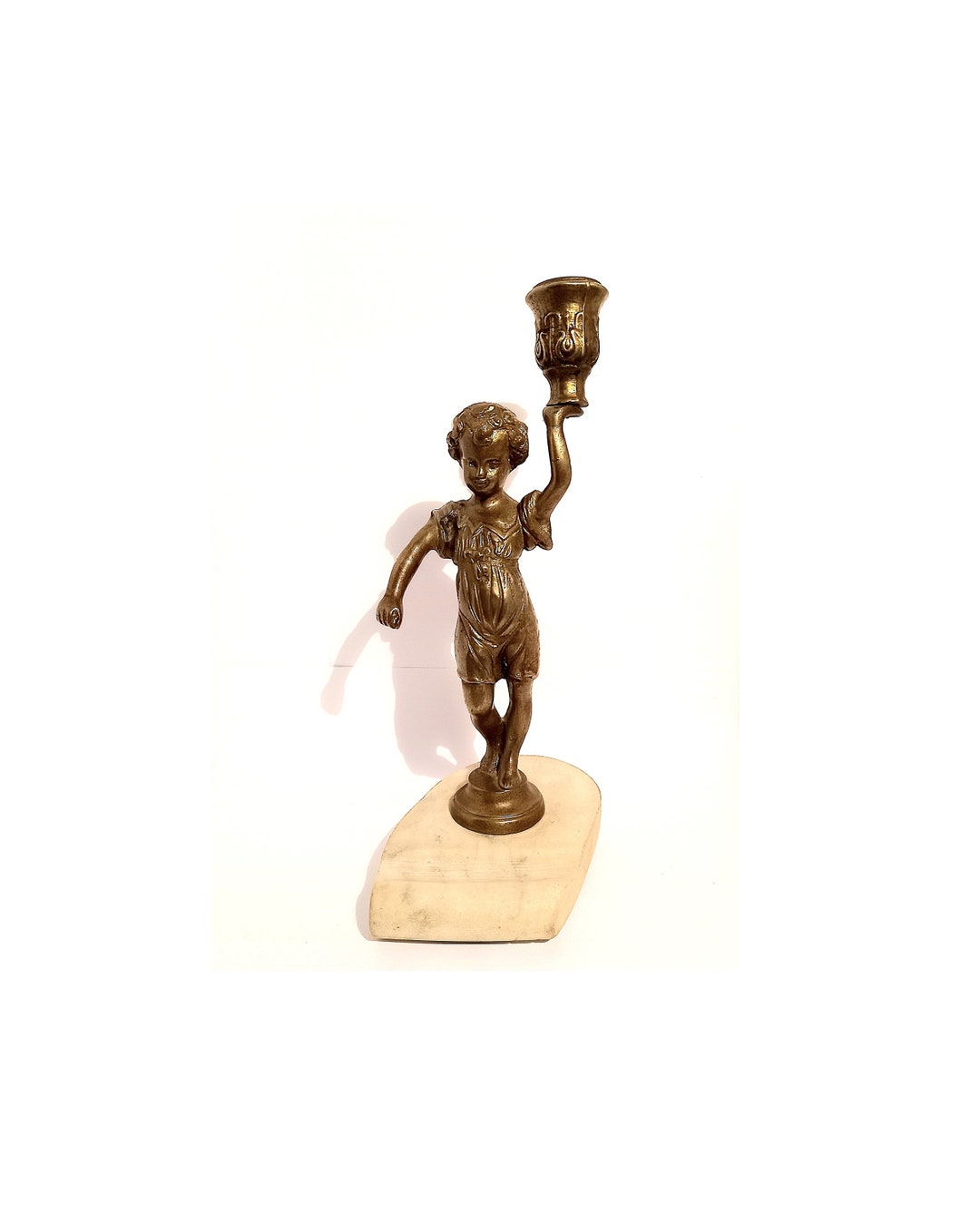 Desk Candlestick in Form of Classical Bronze Boy on Marble - Etsy