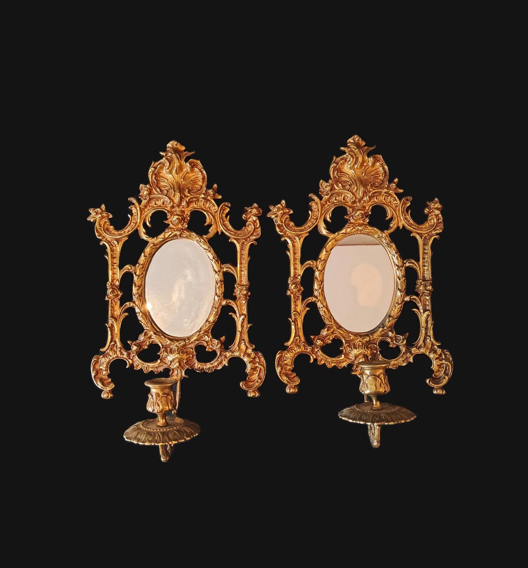 Pair of Gilt Rococo Style Candle Wall Sconces With Mirrors - Etsy