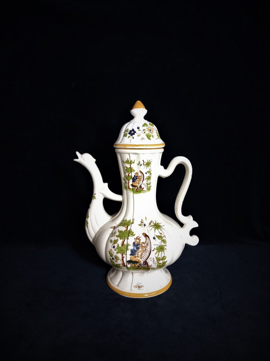 Extra Large Ceramic Ewer With Dragon Spout décor Vieux Moustier Harp ...