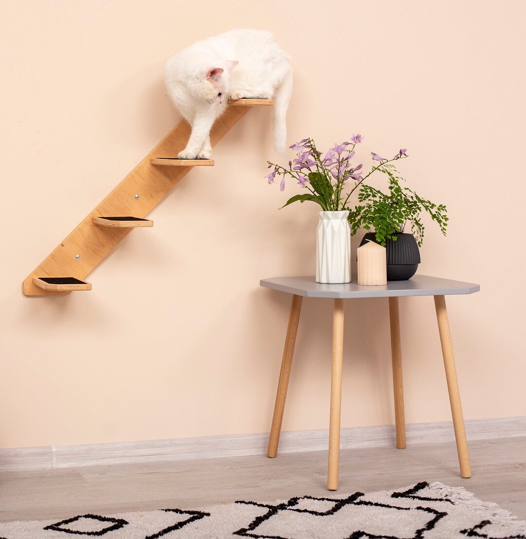 Wooden Cat Ladder With 4 Steps and Felt Lining, Indoor Cat Climbing ...