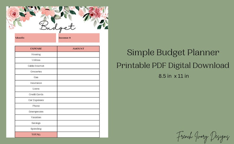 Simple Budget Planner Instant Download Digital Download Printable PDF ...