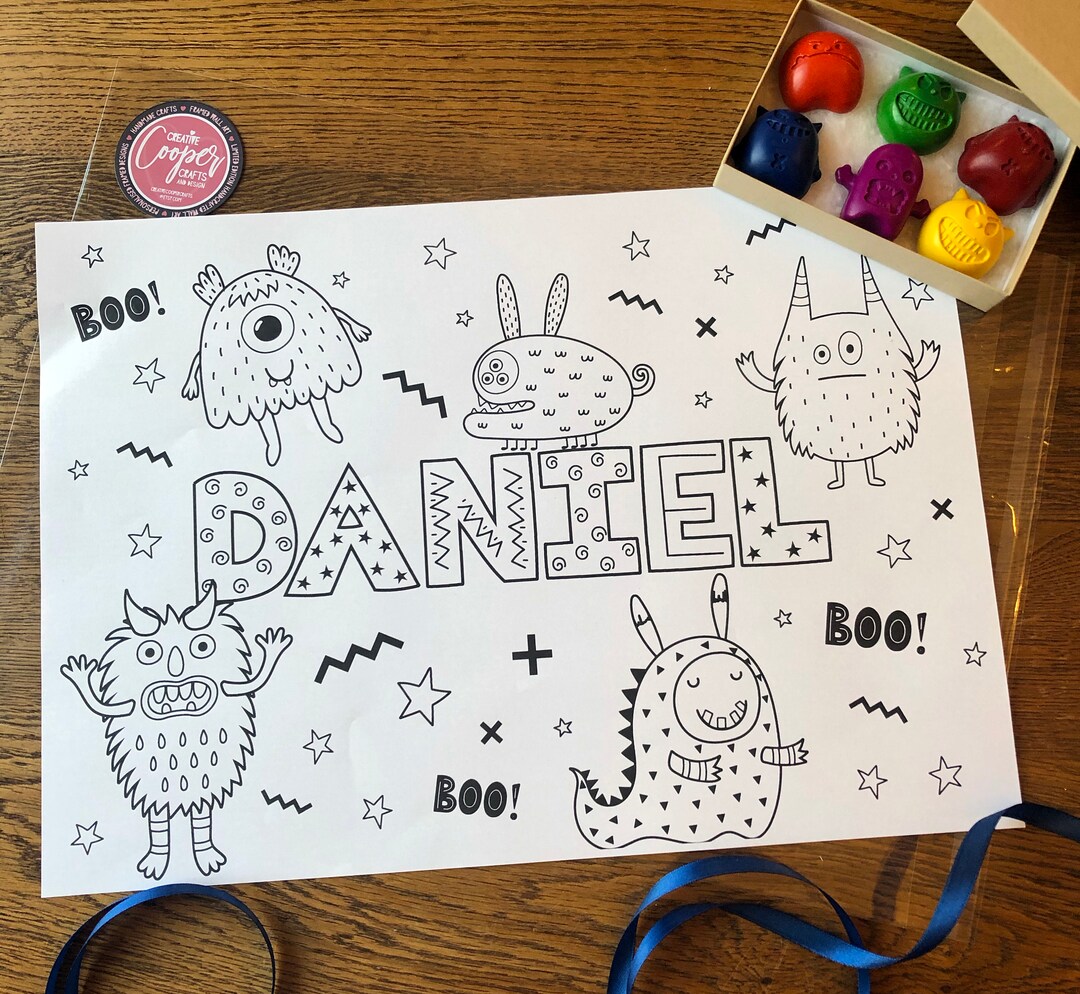 Personalised Monster Colouring Page - Custom Name Print (crayons Sold ...