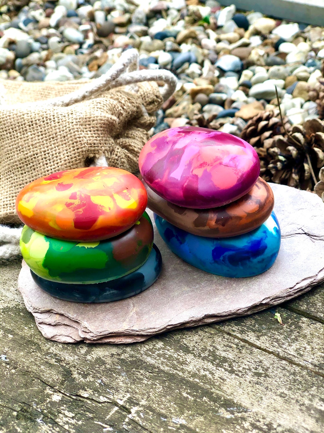 Large Marbled Pebble Style Stacking Wax Crayons - Etsy.de