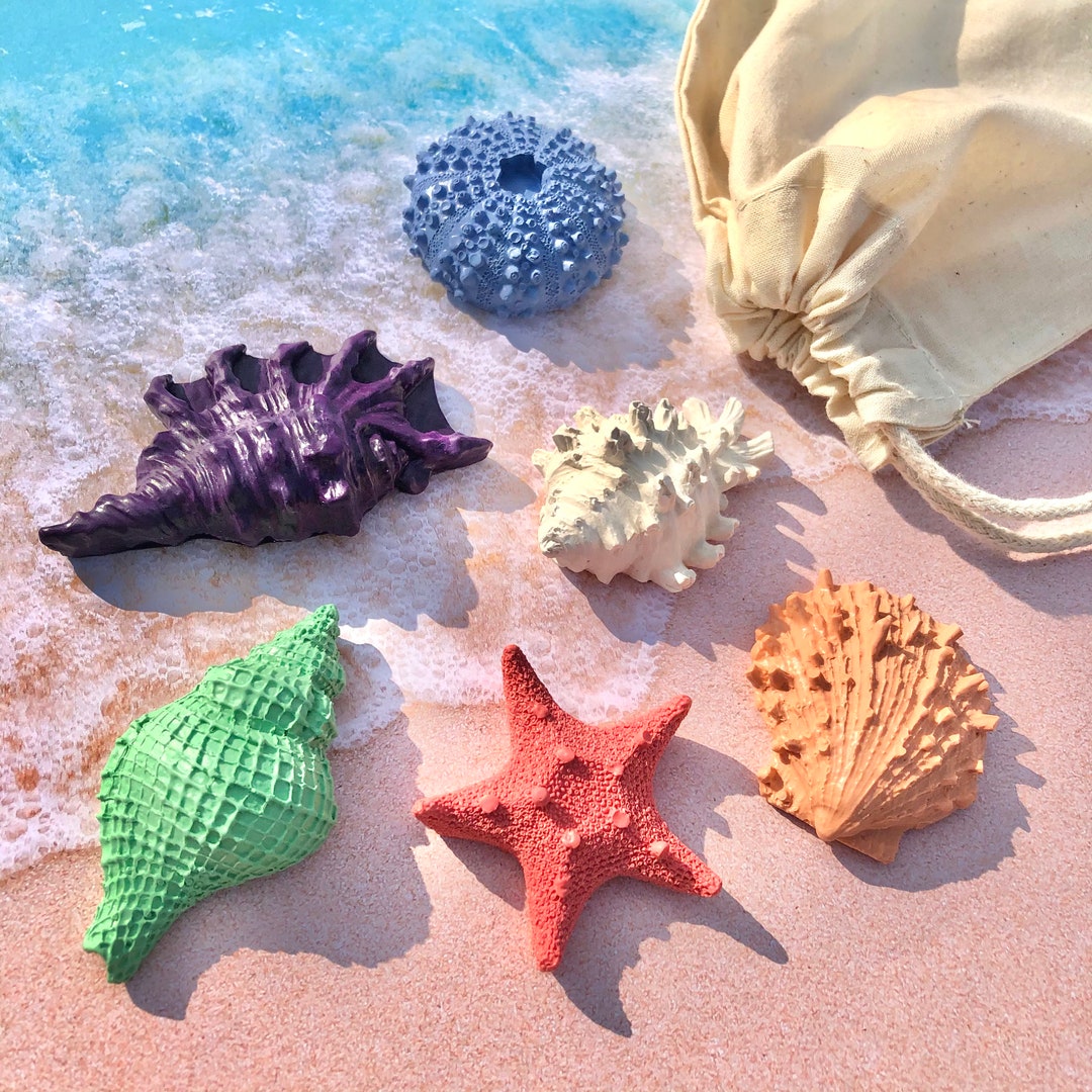 6 Seashell Style Wax Crayons With Natural Bag and Personalised Swing ...