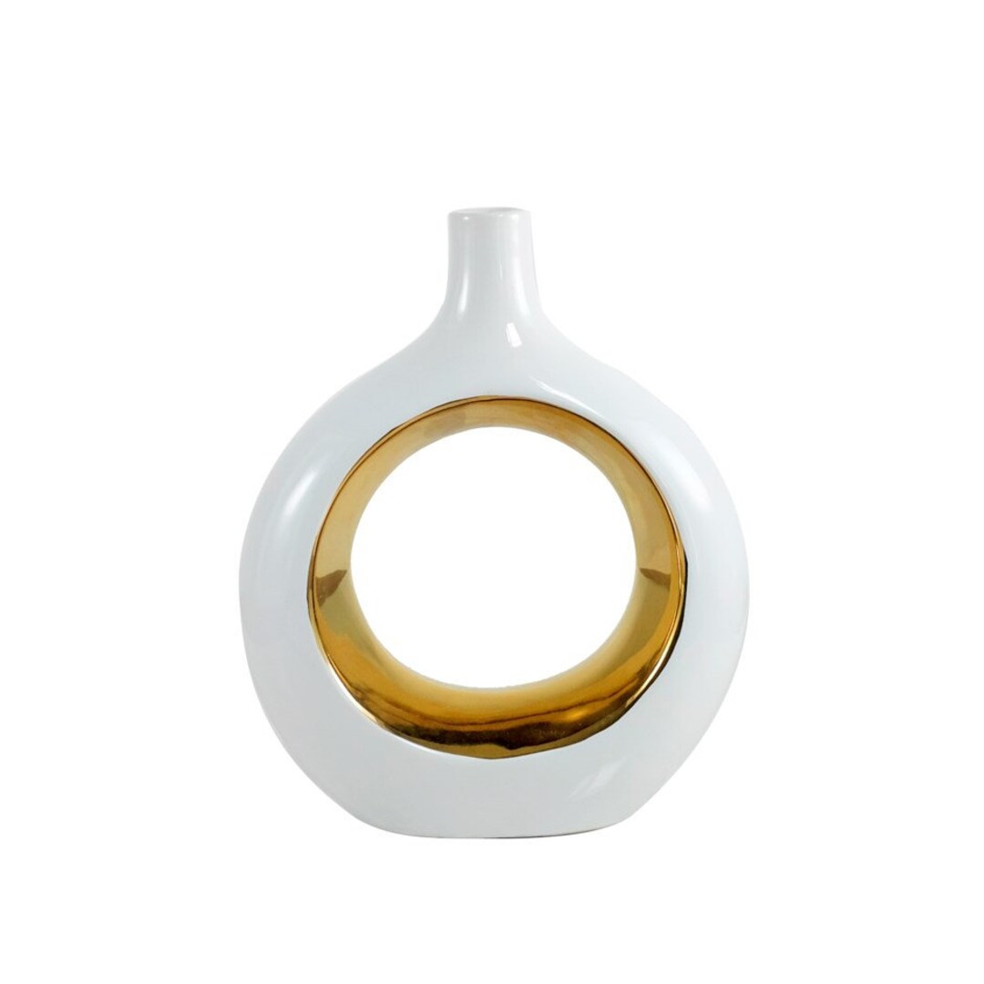 Round and Oval White and Gold Flower Vase - Etsy