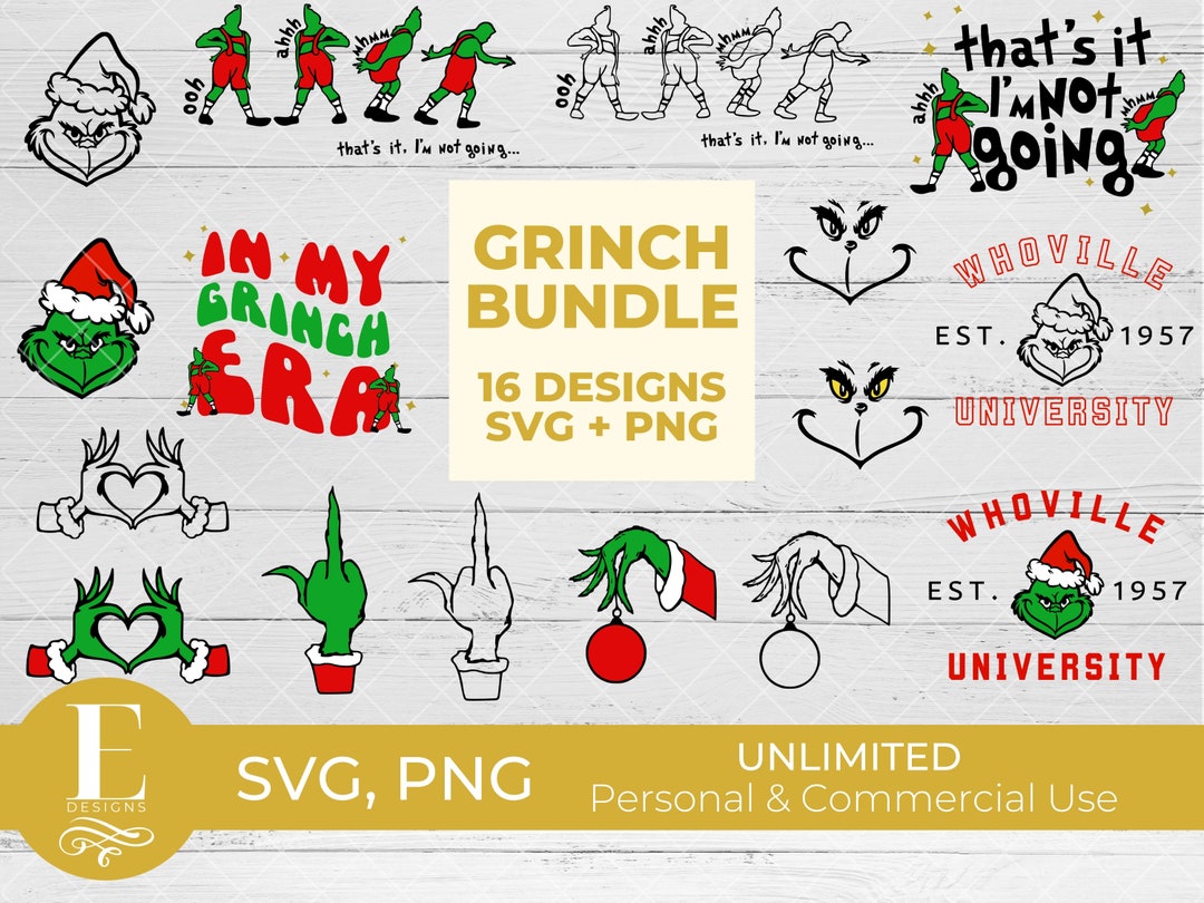 Christmas Grinch Svg Bundle With 16 Svg's, Grinch Svg, Holiday Png, Png ...