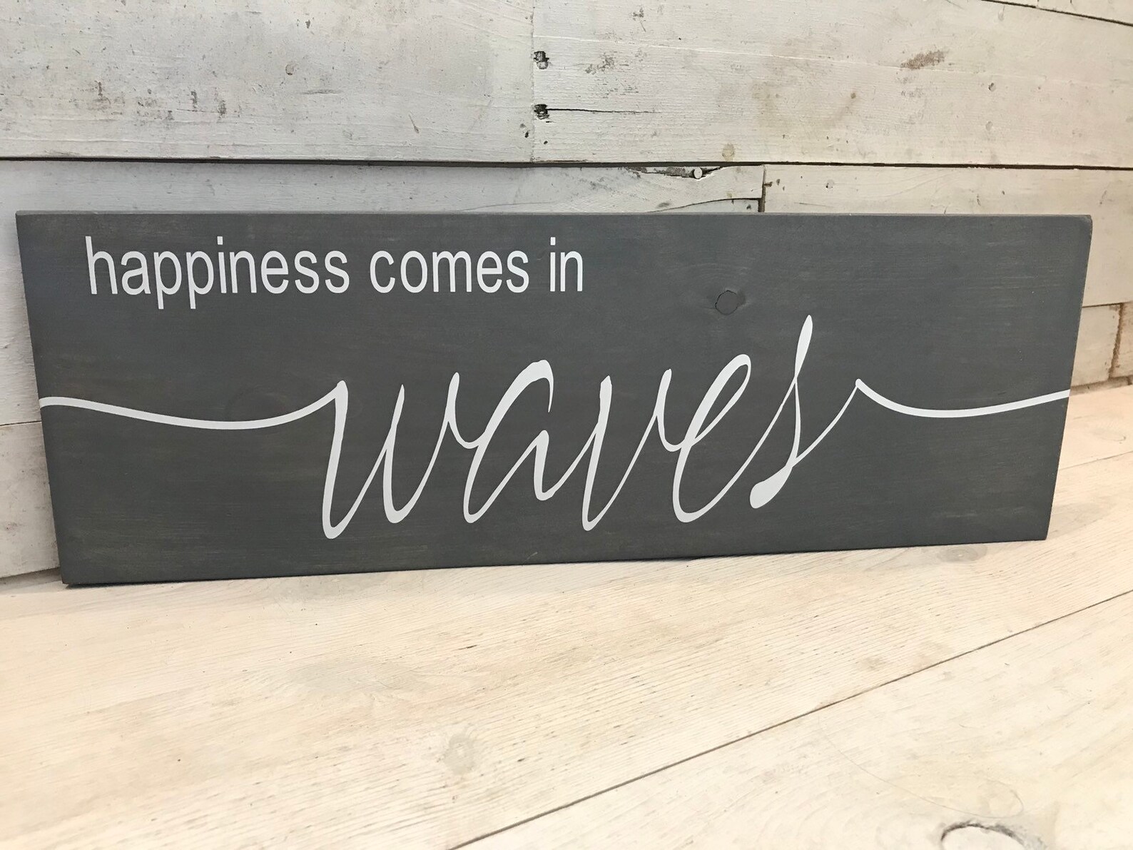 36x12 Happiness Comes in Waves Sign l Beach Sign l Beach Decor | Etsy