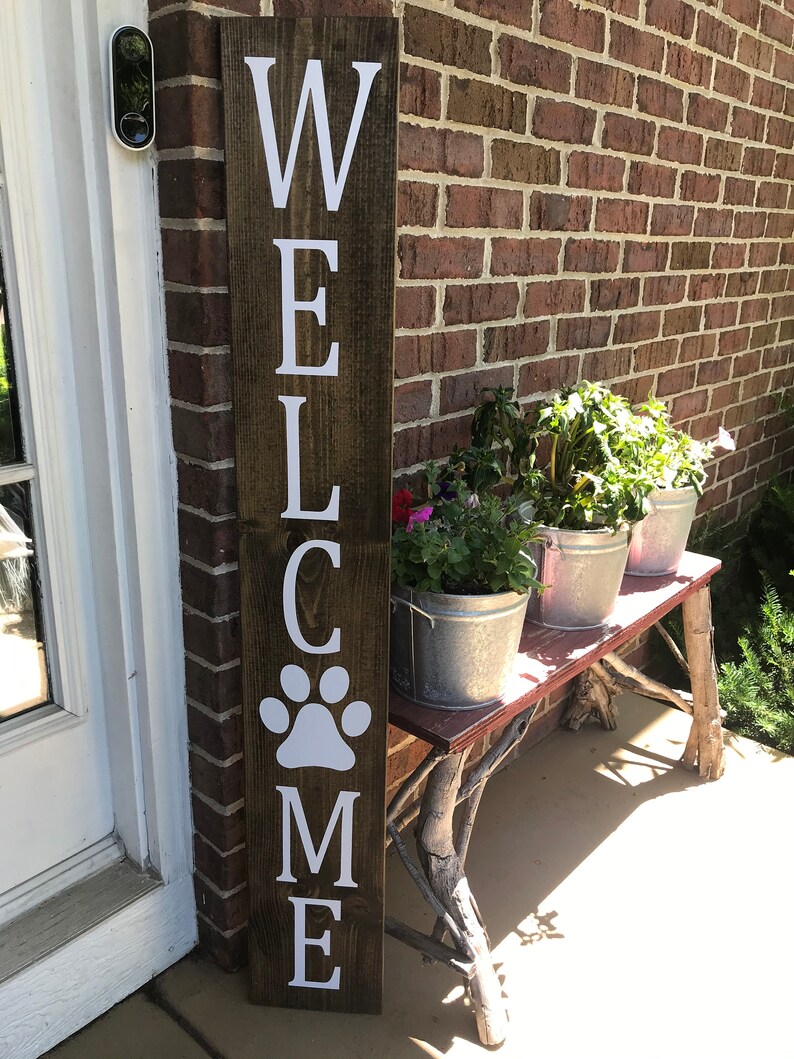 Welcome Sign Dog Paw Sign Dog Mom Sign Porch Sign | Etsy