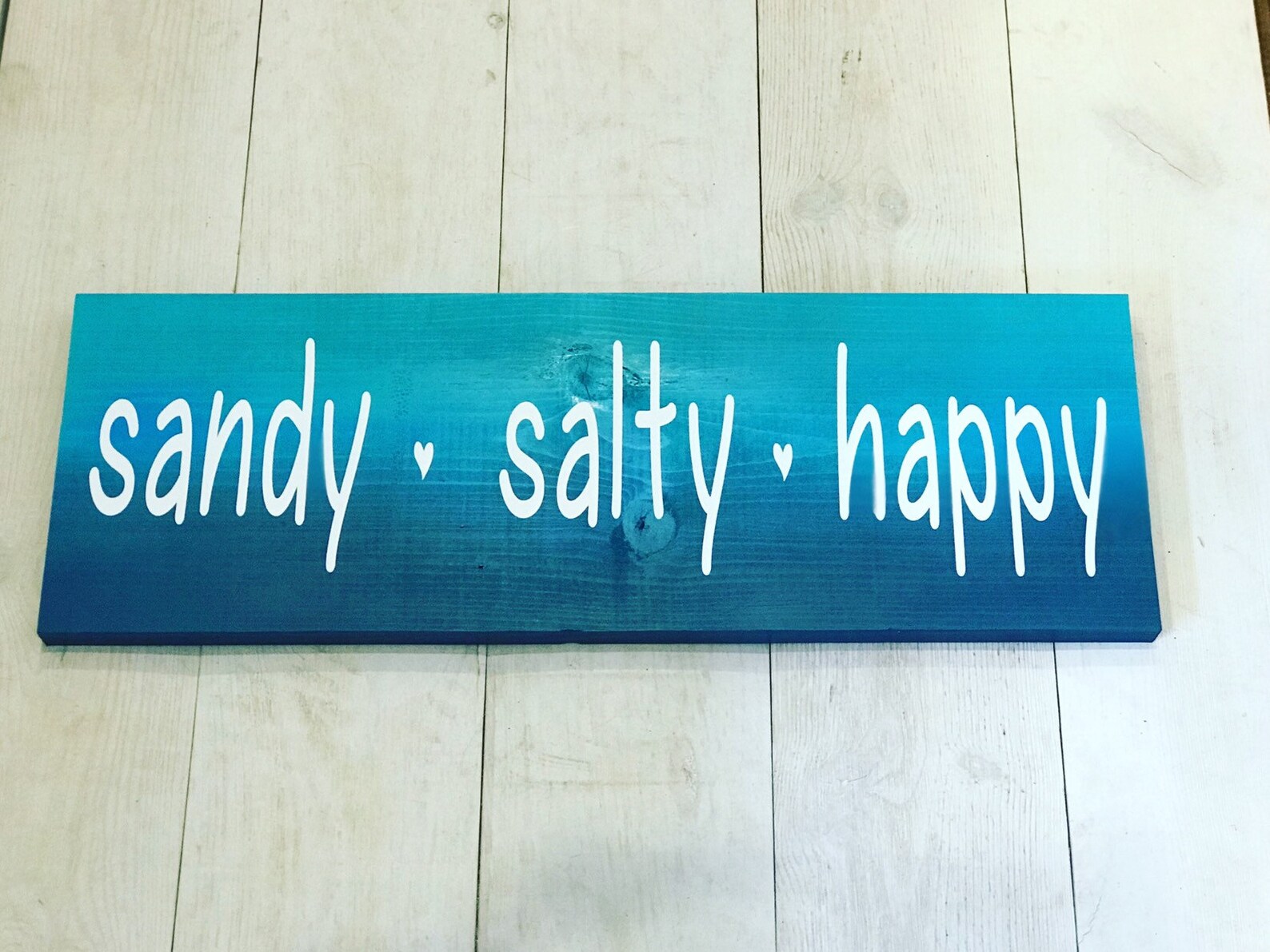 Beach Signs Sandy Salty Happy l Beach House Signs l Vacation | Etsy