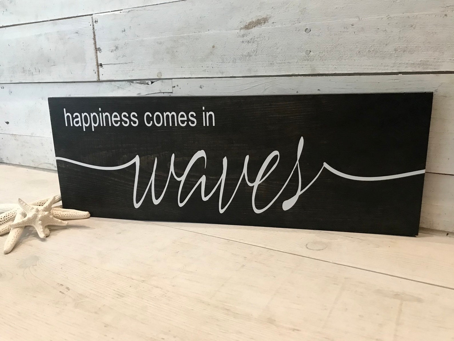 Happiness Comes in Waves Sign L Beach Sign L Beach Decor L Cottage Sign ...