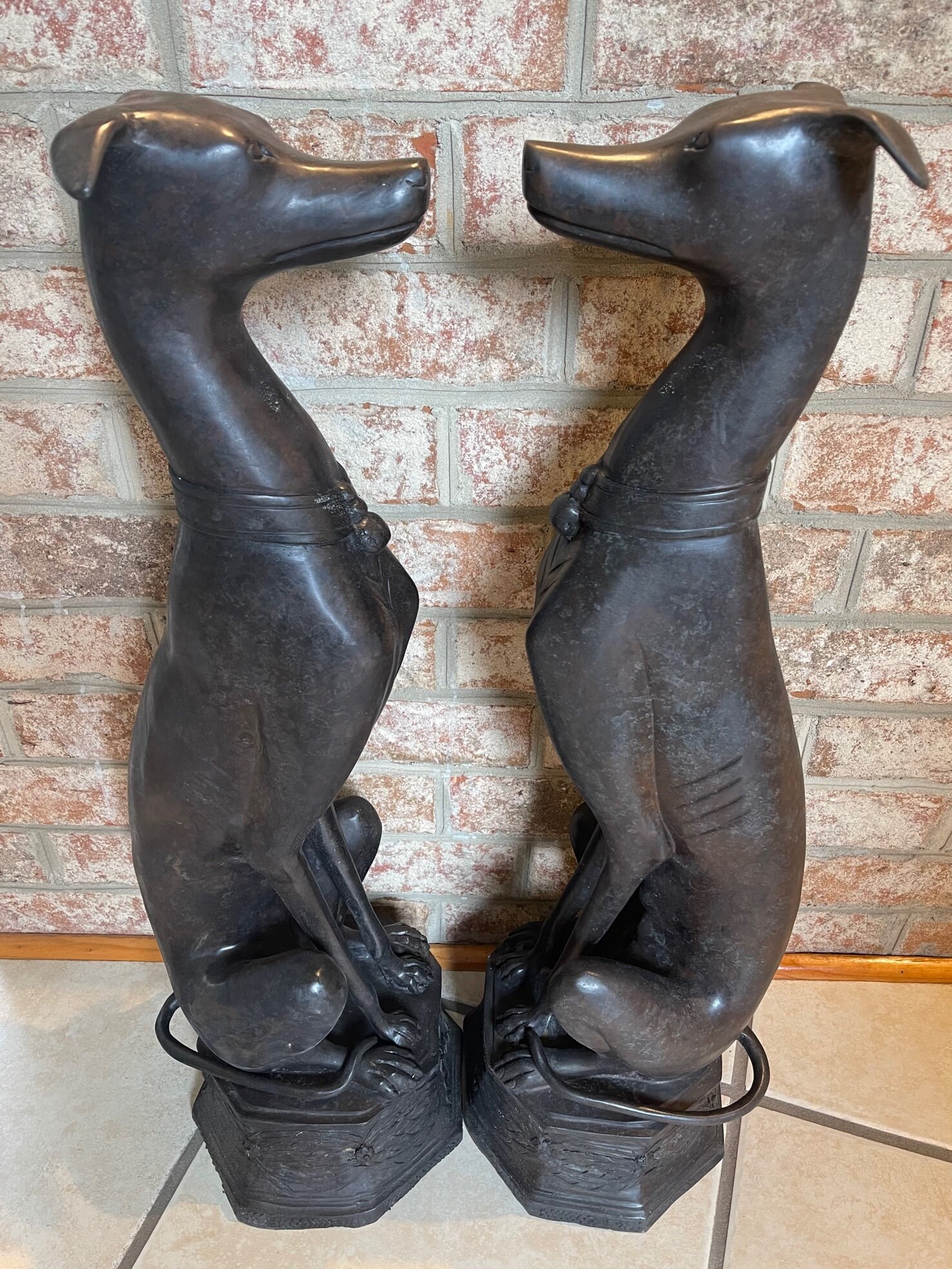 Set of Large Bronze Greyhound Sculptures Guard Dog Statues Pet - Etsy