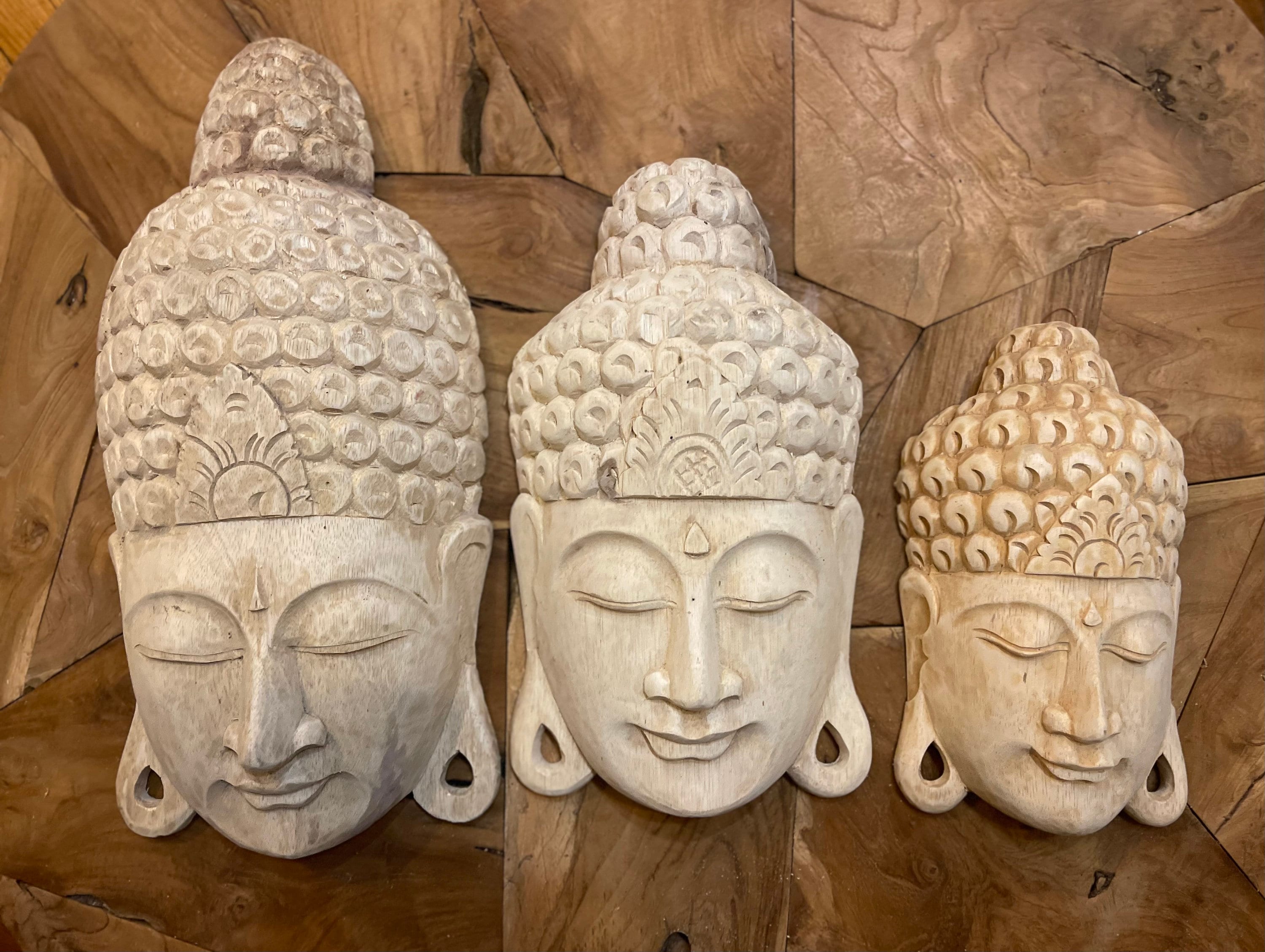 Buddha Mask Asian Wood Carving Hand Carved Palm Wood Eastern Art ...