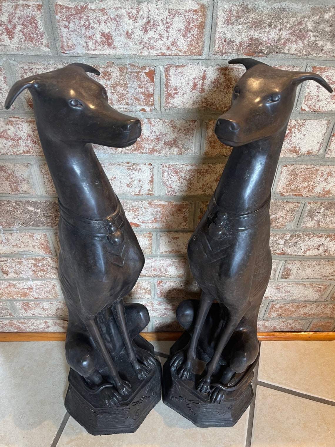 Set of Large Bronze Greyhound Sculptures Guard Dog Statues Pet - Etsy