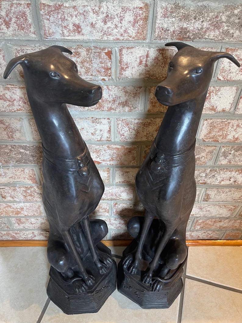 Set of Large Bronze Greyhound Sculptures Guard Dog Statues Pet Decor - Etsy