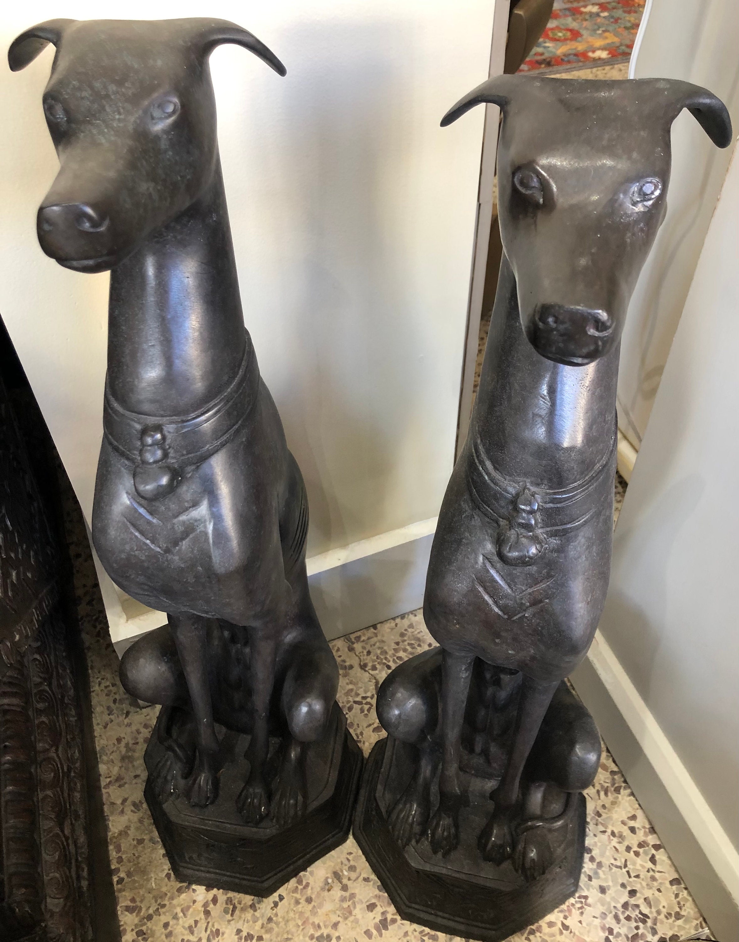Set of Large Bronze Greyhound Sculptures Guard Dog Statues Pet Decor - Etsy