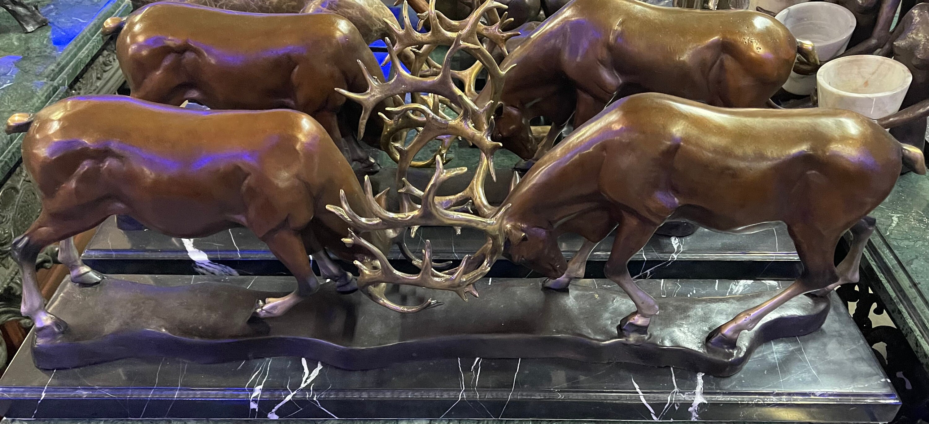 Bronze Whitetail Deer Reindeer Sculpture Deer Figurine Fighting Deer ...