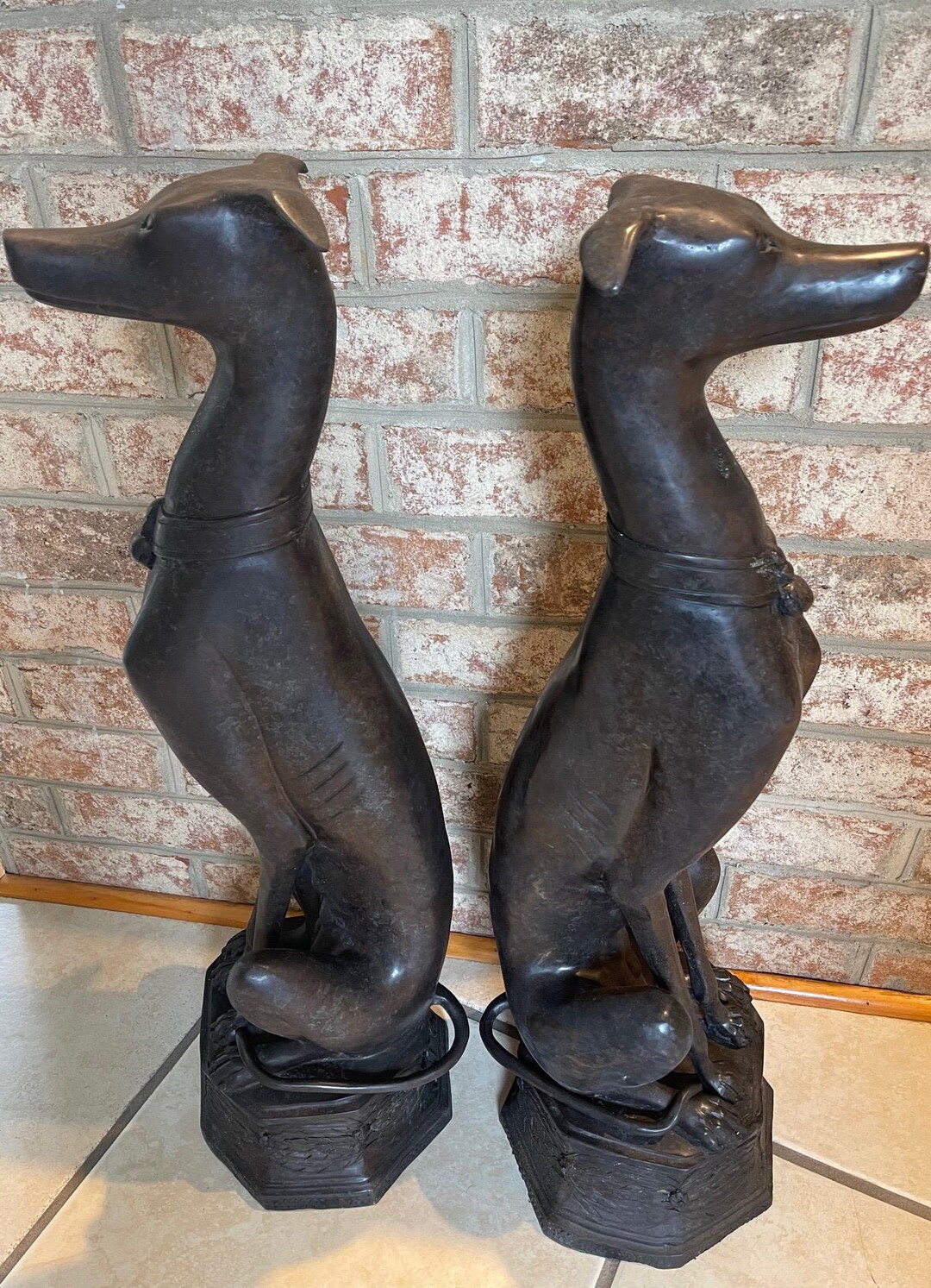 Set of Large Bronze Greyhound Sculptures Guard Dog Statues Pet Decor - Etsy