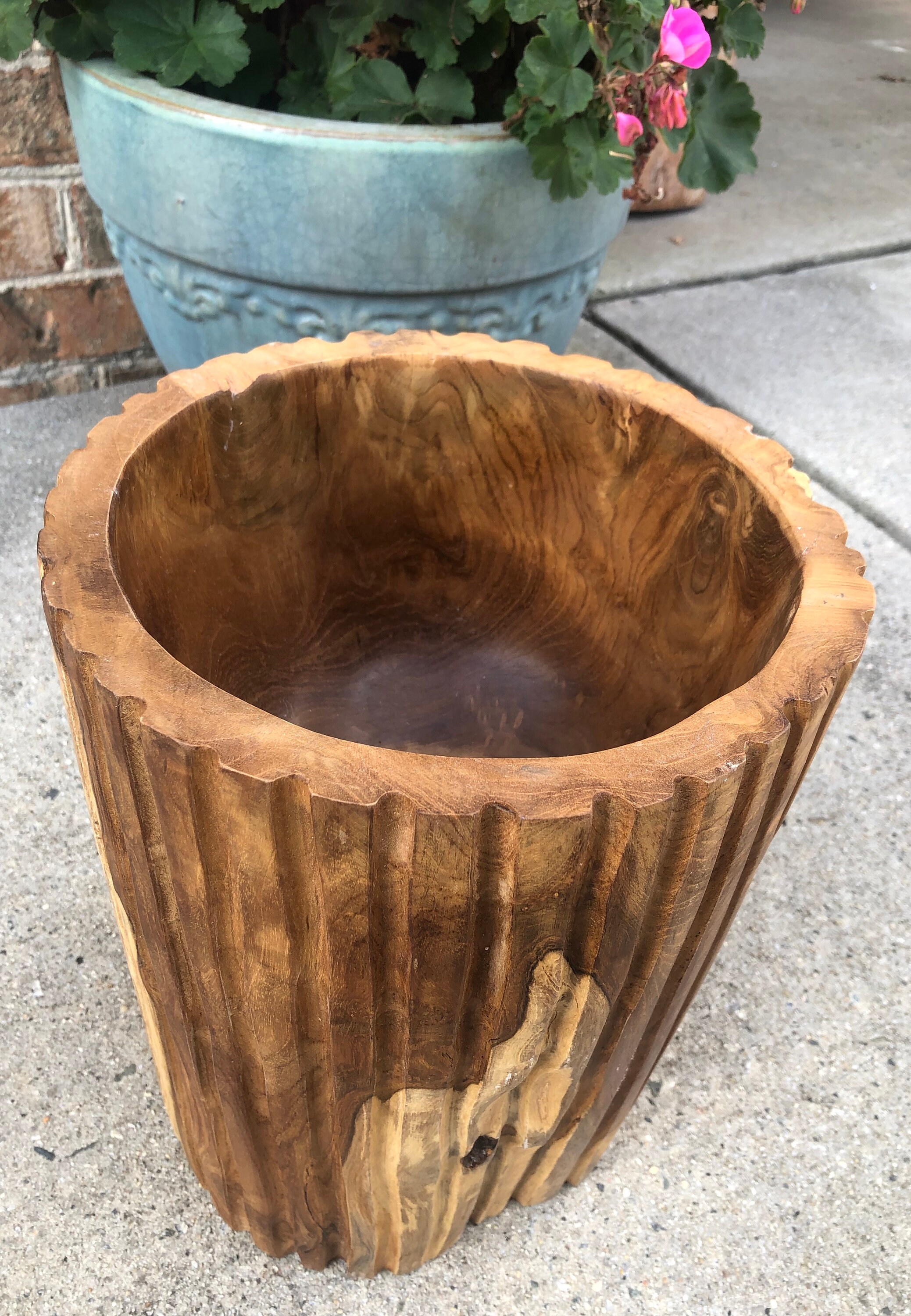 Fluted Teak Wood Planter Teak Root Planter Natural Wood Pot | Etsy