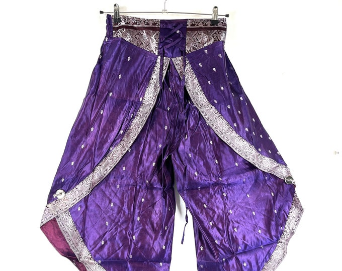 M/L. Tulip Palazzo Pants in Silk Brocade; Split Open Leg Harem Trouser ...