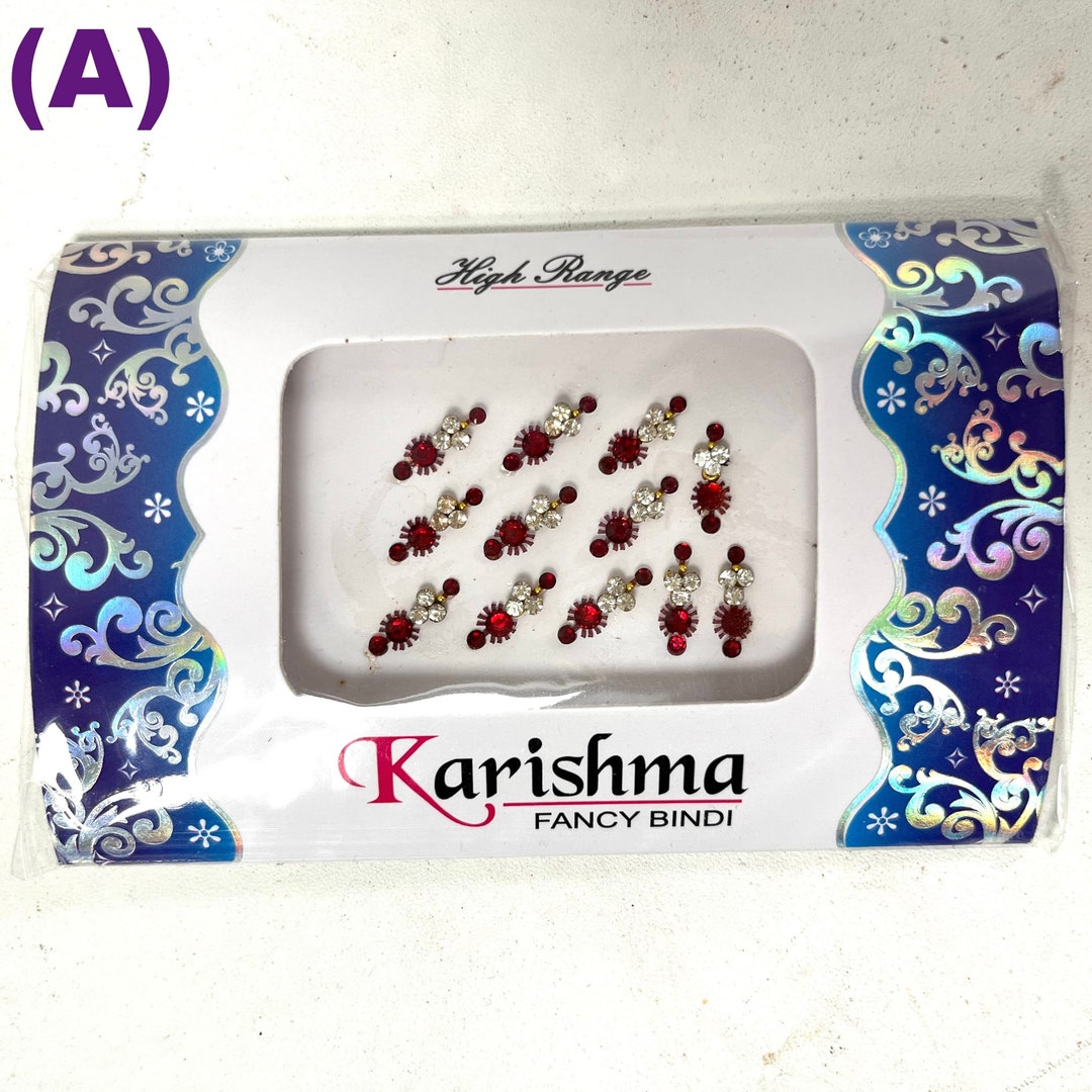 Red & Silver Fancy Bindi Pack of 12 Face Jewellery. Face Gem Glitter ...