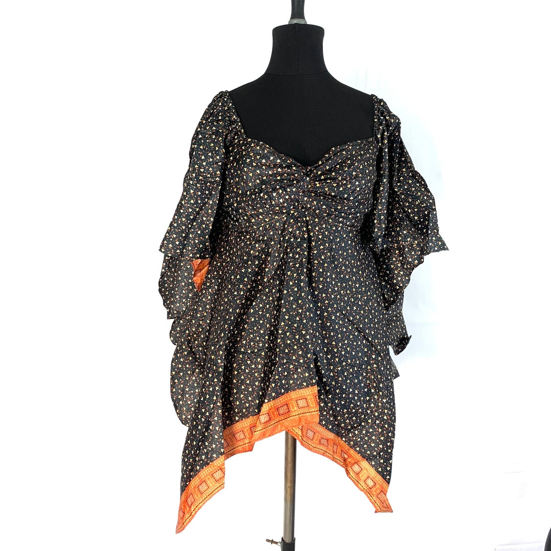 Stevie Boho Floaty Silk Top (forest Fairy Pixie Blouse) Womens Summer ...