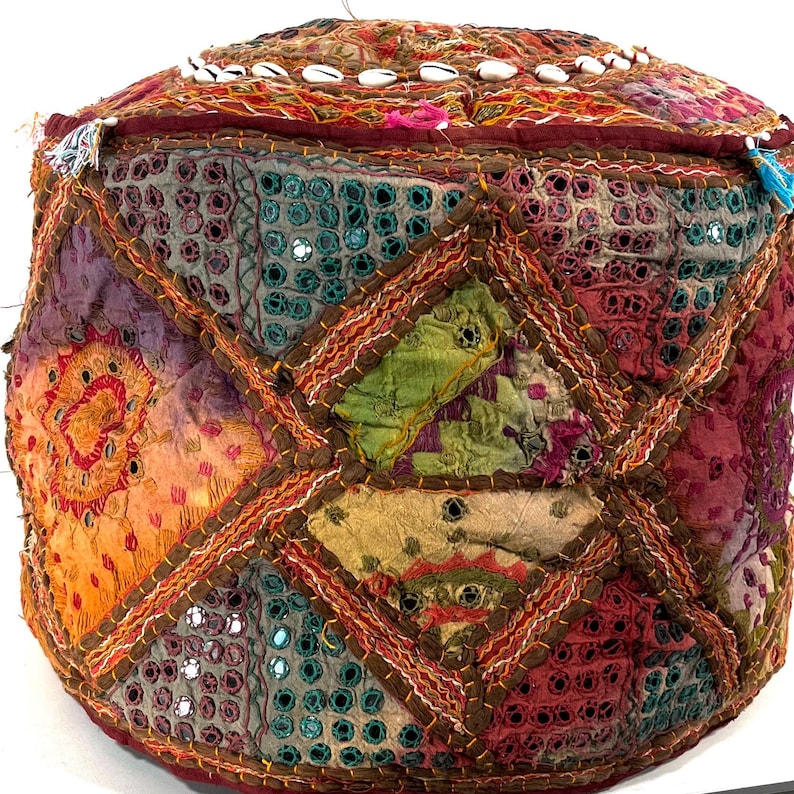 Handmade Indian Embroidered Pouffe Cover, Bohemian Floor Cushion Cover ...