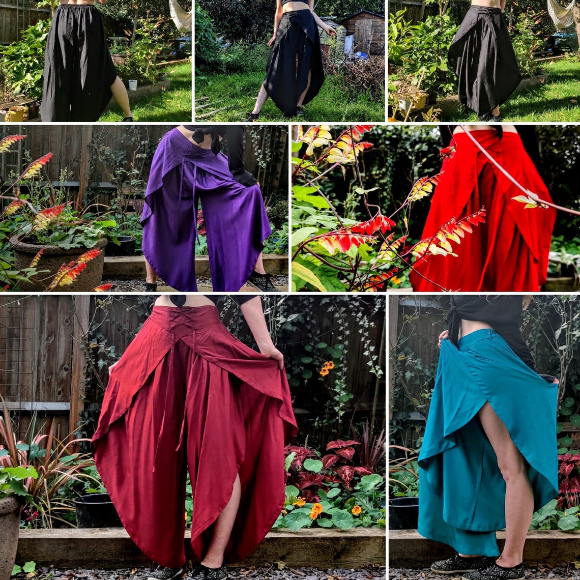 M/L. Tulip Palazzo Pants in Silk Brocade; Split Open Leg Harem Trouser ...