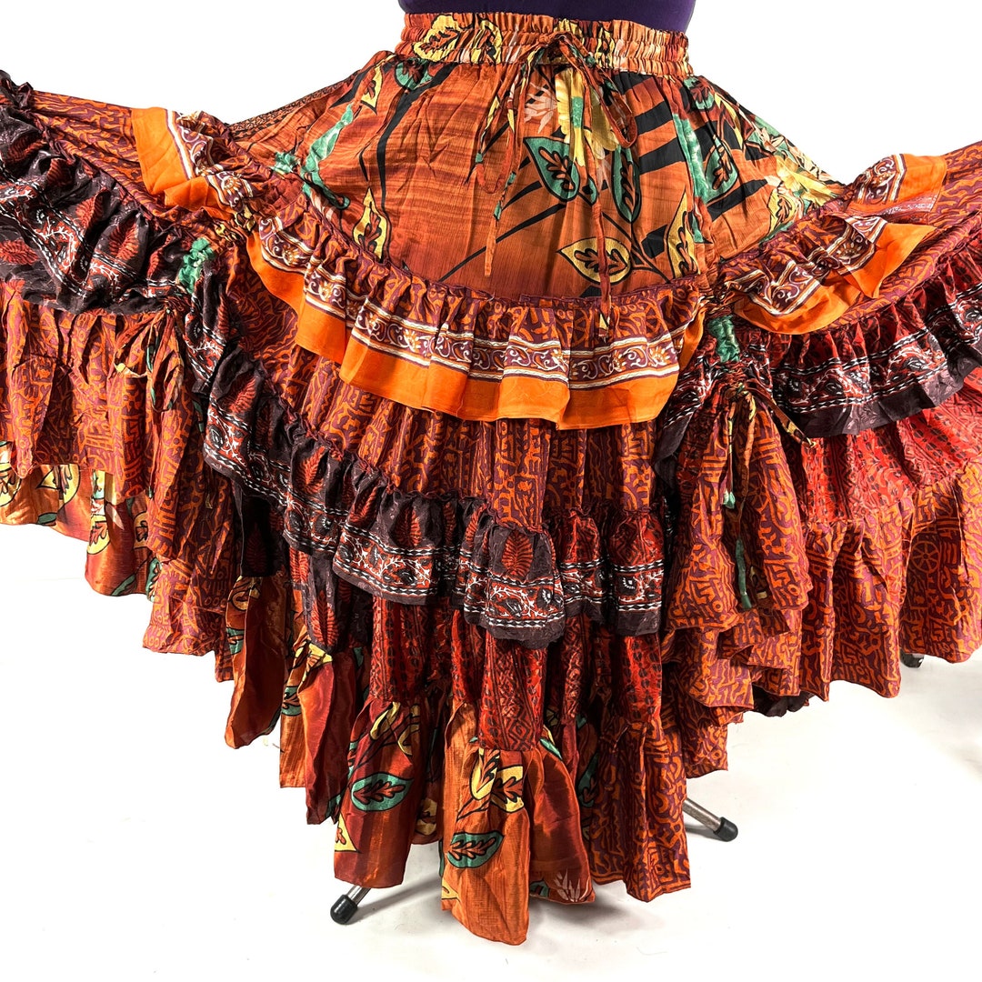 Jazmyn XL 25 Yard Gypsy Light Silk Skirt Boho Peasant Skirt Flamenco ...