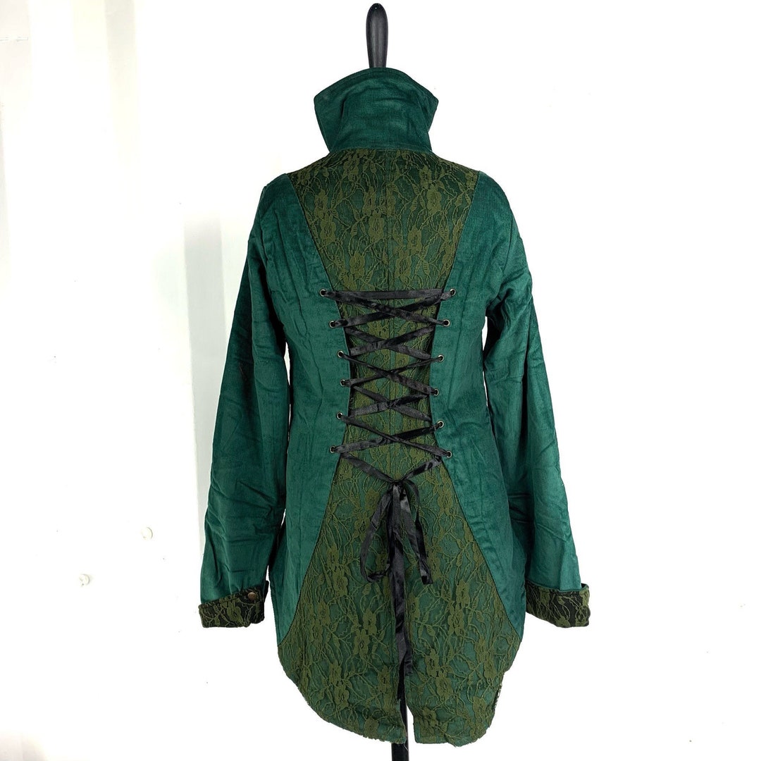 Steampunk Tailcoat Handmade in Green Corduroy, a Cosy Fleece Lined Coat ...