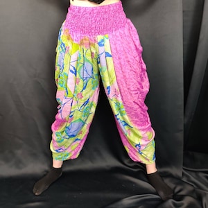 Caroline Waterfall Silk Harem Pants; One Size, Elasticated Waist Comfy ...